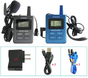 exmax elgt-470 uhf 100 channels wireless audio transmission church translation system simultaneous interpreting equipment microphone assisted listening for teaching travel (1 transmitter & 1 receiver)