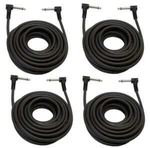 audio2000's s204d 4-pack 1/4-inch right-angle ts to 1/4-inch right-angle ts instrument cables for electric guitar, bass guitar, electric mandolin, pro audio, 20 feet