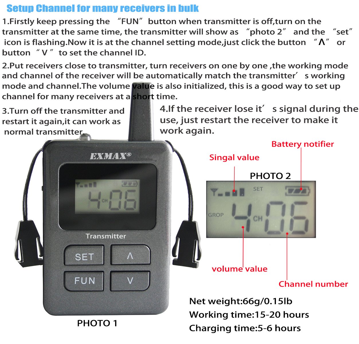 EXMAX ELGT-470 UHF Church Assisted Listening Systems Microphone Headset Translate Equipment 100 Channels for Church,Teaching(2 Transmitters & 80 Receivers with Silver Aluminium Alloy Storage Case)