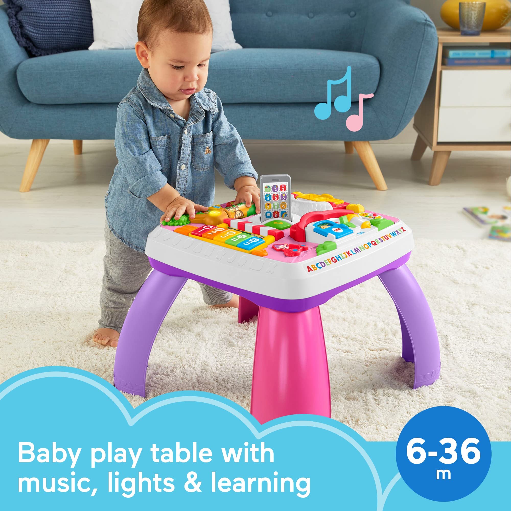 Fisher-Price Baby & Toddler Toy Laugh & Learn Around The Town Learning Table, Pink with Music Lights & Activities for Infants Ages 6+ Months