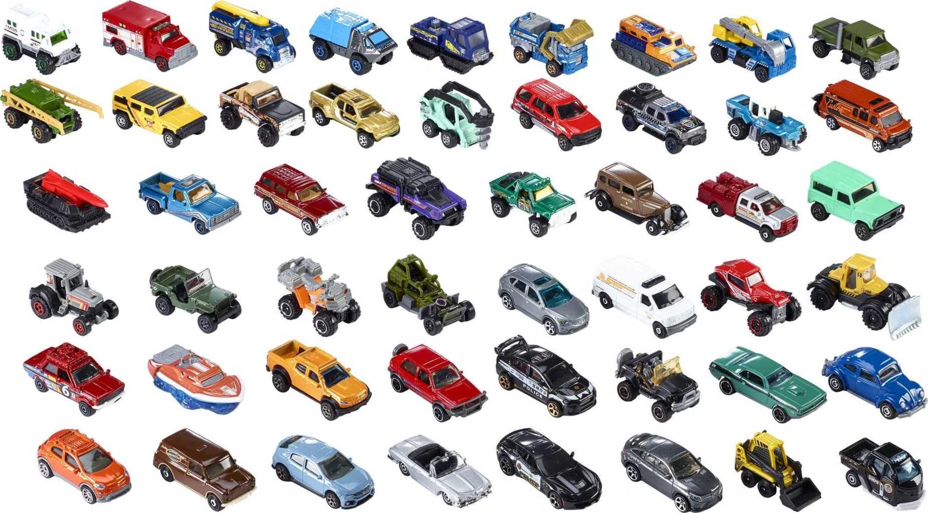 Matchbox Cars, 50-Pack Toy Cars, Construction or Garbage Trucks, Rescue Vehicles or Airplanes in 1:64 Scale (Styles May Vary)