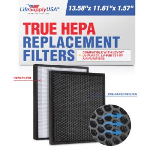 true hepa air cleaner filter replacement set + activated carbon pre-filter compatible with levoit air cleaner lv-pur131, lv-pur131-rf by lifesupplyusa