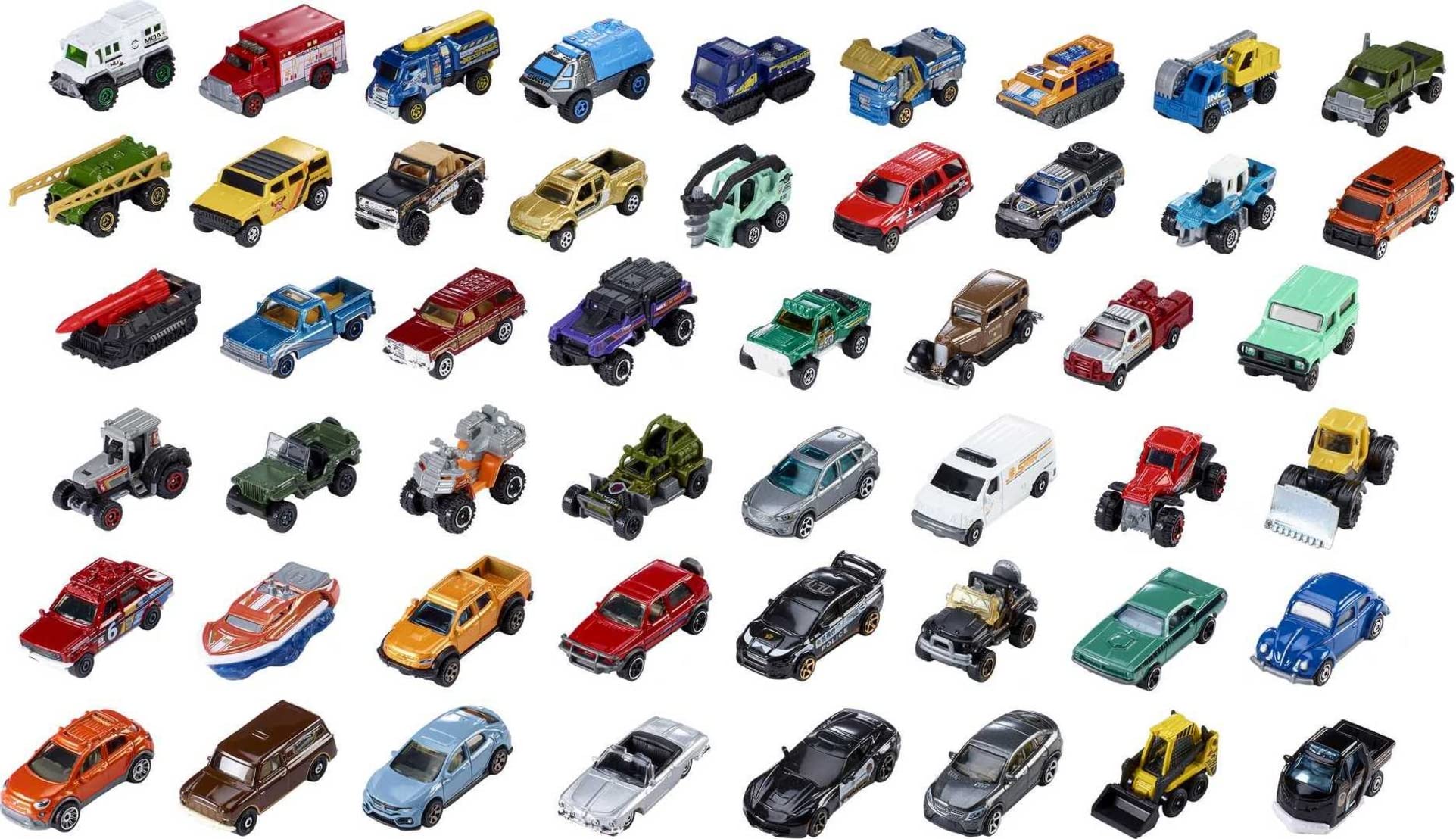 Matchbox Cars, 50-Pack Toy Cars, Construction or Garbage Trucks, Rescue Vehicles or Airplanes in 1:64 Scale (Styles May Vary)