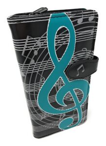 shag wear music note large wallet for women and teen girls vegan faux leather 7" teal