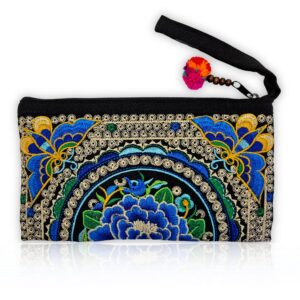 sabai jai - smartphone wristlet bag - handmade embroidered boho clutch wallets purses