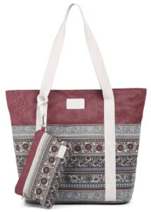 arcenciel canvas tote womens shoulder handbag with purse (maroon)