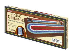 kroeger 4-track wooden cribbage board set with playing cards & pegs | family card game for kids, adults, friends