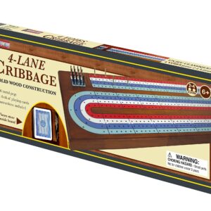 Kroeger 4-Track Wooden Cribbage Board Set with Playing Cards & Pegs | Family Card Game for Kids, Adults, Friends