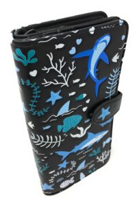 shag wear shark pattern large beach wallet for women and teen girls vegan faux leather black 7"