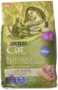 purina cat chow naturals plus vitamins & minerals grain free made with real chicken (1-3.15 lb bag), brown