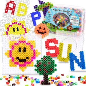 fuse beads kit of 1500 large 10mm melty beads perfect for ages 4-7 with 48 patterns and pegboard arts and crafts for girls and boys