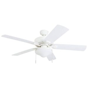 honeywell ceiling fans belmar 52 inch ceiling fan with light, indoor/outdoor ceiling fan with pull chain, led tri-mount 5 blade design, etl damp rated, white (50513-01)