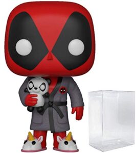 pop marvel: deadpool parody - bedtime deadpool in robe funko vinyl figure (bundled with compatible box protector case), multicolor, 3.75 inches