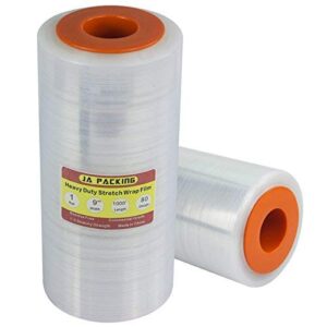 stretch film/wrap industrial strength extra thick 9” x 1000ft 80 gauge clear cling mini durable shrink wrap film roll plastic wrap for moving heavy duty adhering packing heavy duty shrink film