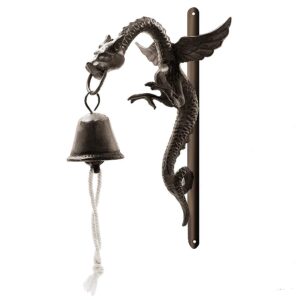 dreamseden wall bell, iron dragon sculpture doorbell for front door garden farmhouse wall decor art