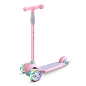 67i scooters for kids 2+ year old, kids scooter 3 wheel, toddler scooter with lean-to-steer system and 4 height-adjustable handlebar (pink)