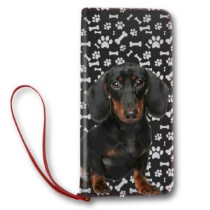 niwaho dog mom gifts - dachshund dog paw printed wallet for women leather long clutch purse, black