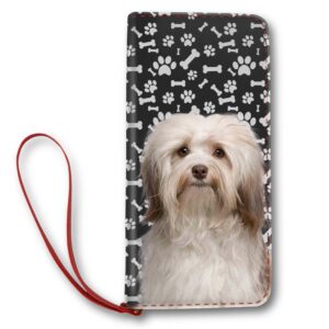 dog mom gifts - havanese dog paw printed wallet for women leather long clutch purse, black