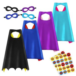 aimike superhero capes and masks, diy dress up capes and masks set, 4 packs with stickers