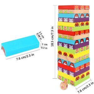 Lewo Colored Stacking Game Wooden Building BlocksTower Board Games for Kids Adults 54 Pieces (Colorful Stacking Gane)