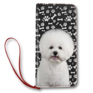 women's leather long wallet design bichon frise dog paws pattern, dog mom gifts