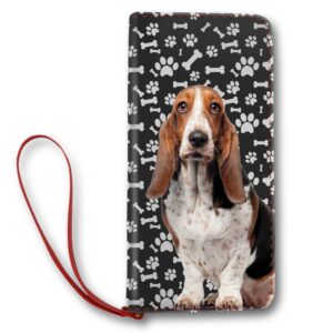 women's leather long wallet design basset hound puppy dog paws pattern, dog mom gifts