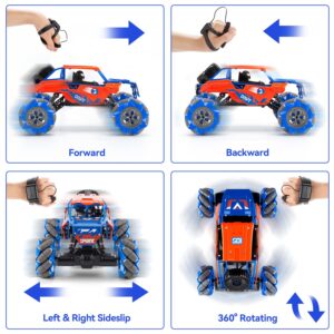 TADOZIC 1:14 Scale 4WD Metal Remote Control Car, 360° Rotating Hand Gesture Sensor Control Monster Truck All Terrains RC Car Vehicle Stunt Car with Rechargeable Batteries gift for Boys Kids and Adults