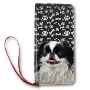 dog mom gifts - japanese chin dog paw printed wallet for women leather long clutch purse, black