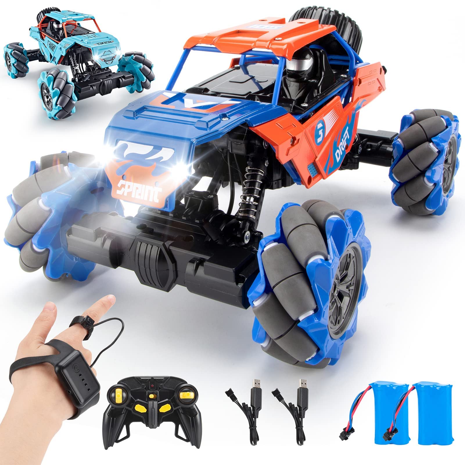 TADOZIC 1:14 Scale 4WD Metal Remote Control Car, 360° Rotating Hand Gesture Sensor Control Monster Truck All Terrains RC Car Vehicle Stunt Car with Rechargeable Batteries gift for Boys Kids and Adults