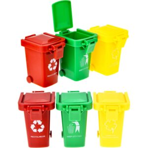 tecunite kids 6 pieces mini trash cans, 7.9 gallon capacity, abs material, red, yellow, green colors