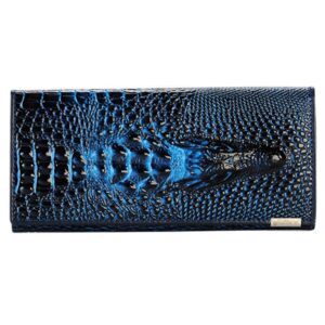 rongda smart home genuine leather purse wallet crocodile long clutch wallets women female coin purses holders (blue)