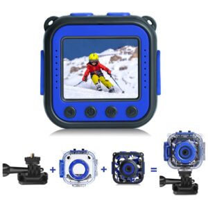 prograce kids waterproof camera for kids action video digital camera 1080 hd toy camera for boys birthday christmas new year gifts, blue