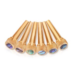 tbest 6pcs guitar bridge pins,brass bridge pins for acoustic guitar bridge pins- endpin inlaid abalone dot acoustic guitar replacement parts(rose gold)