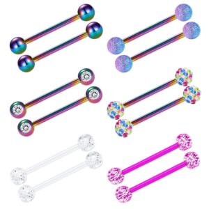 vcmart nipple rings tongue ring surgical steel nipplerings piercing women rainbow barbells 14g 6 pairs 3/4"