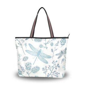 shoulder bag large beach travel tote bag blue dragonfly printed handbags