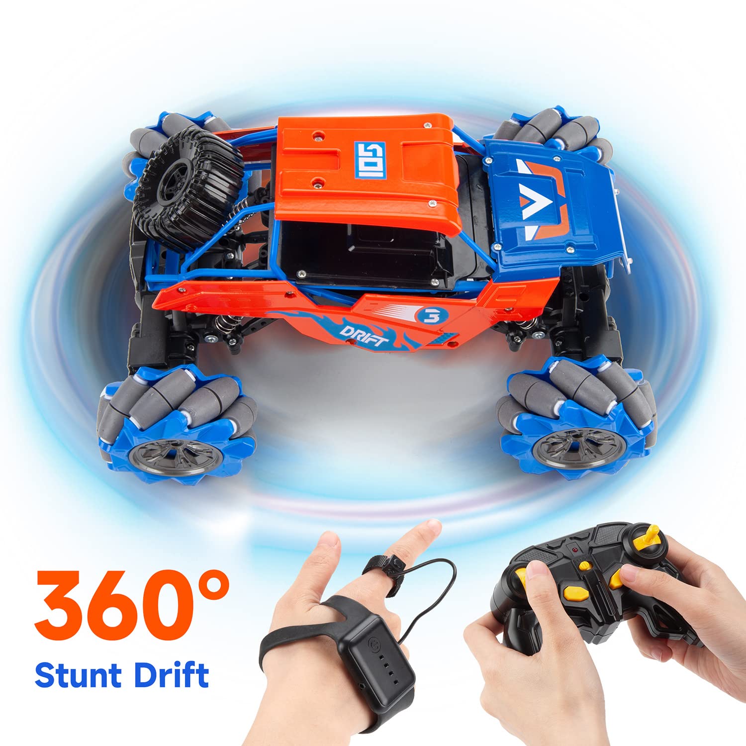 TADOZIC 1:14 Scale 4WD Metal Remote Control Car, 360° Rotating Hand Gesture Sensor Control Monster Truck All Terrains RC Car Vehicle Stunt Car with Rechargeable Batteries gift for Boys Kids and Adults