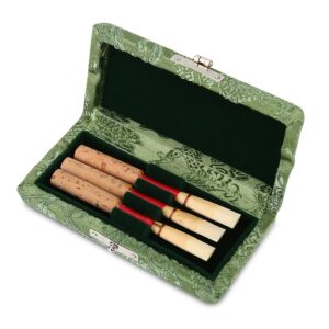 oboe case, wooden & silk cloth cover oboe storage holder box protector bag for 3pcs oboe reeds