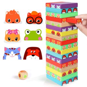 lewo colored stacking game wooden building blockstower board games for kids adults 54 pieces (colorful stacking gane)