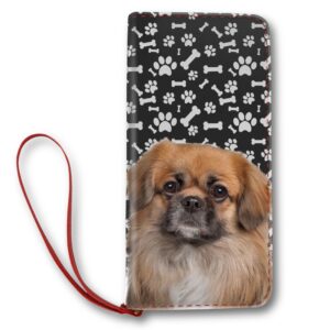 women's leather wallet long lady clutch purse print tibetan spaniel dogand dog paws, dog mom gifts