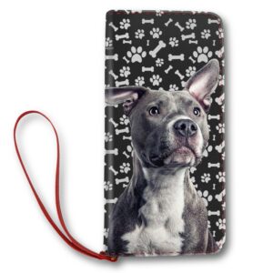 niwaho women's leather long wallet design american pit bull terrier dog paws pattern, dog mom gifts