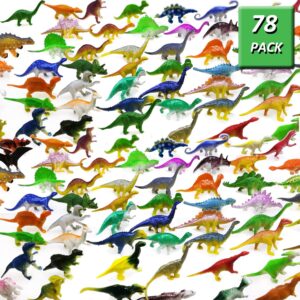 oumuamua dinosaur toys, plastic mini dinosaur figure toy set including t-rex, stegosaurus, monoclonius for kids toddler dinosaur birthday party favors, christmas valentines day gifts, 78 pack