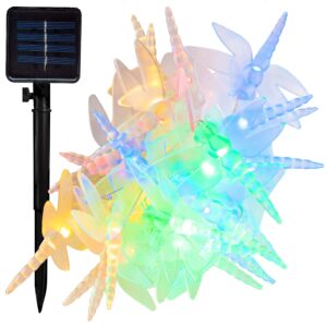 hometown evolution, inc. solar powered dragonfly string lights - 30 led multi colored, 8 modes, outdoor waterproof for gardens, patios, yards, home, parties and more