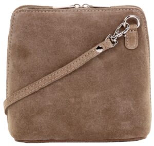 primo sacchi ladies italian suede leather small micro dark beige crossbody shoulder bag handbag purse