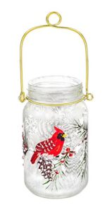 cypress home beautiful christmas cardinal and pine cones hand painted glass led mason jar table décor - 4 x 3 x 6 inches indoor/outdoor decoration for homes, yards and gardens