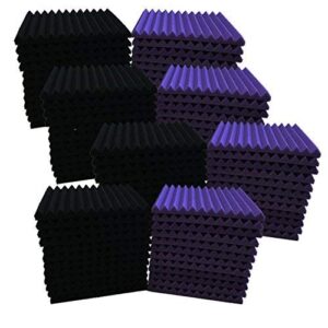 96 pack purple/black acoustic foam panel wedge studio soundproofing wall tiles 12" x 12" x 1"