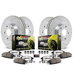 power stop k6654-26 front and rear z26 carbon fiber brake pads with drilled and slotted brake rotors kit and 1 front & 1 rear sensor wires for bmw 330i 335i 340i 428i 430i 435i 440i activehybrid3