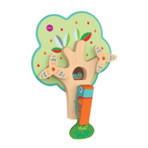 oribel vertiplay (wall toy) busy woodpecker, wooden toy and nursery room decor | easy to install, just stick & play!