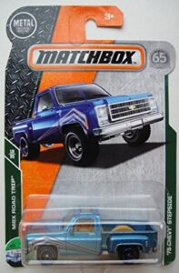 matchbox road trip, blue '75 chevy stepside 18/35 65th anniversary card