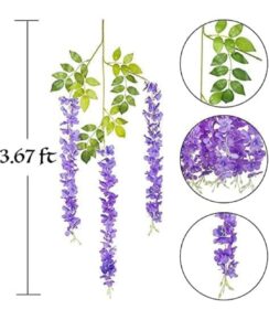 grace florist 6.6ft artificial flowers silk wisteria ivy vine rattan hanging flower for wedding party home garden wall decoration (purple, 2)