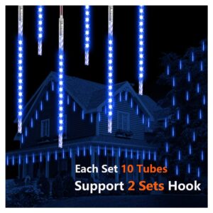 ohcome meteor shower rain drop lights 50cm 10 spiral tubes 540 leds waterproof icicle snowfall string lights for wedding christmas halloween garden tree home decor, support 2 sets hook (blue)